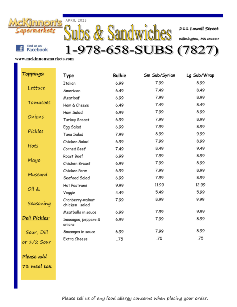 Wilmington – Made to Order Subs! | McKinnon's Supermarket