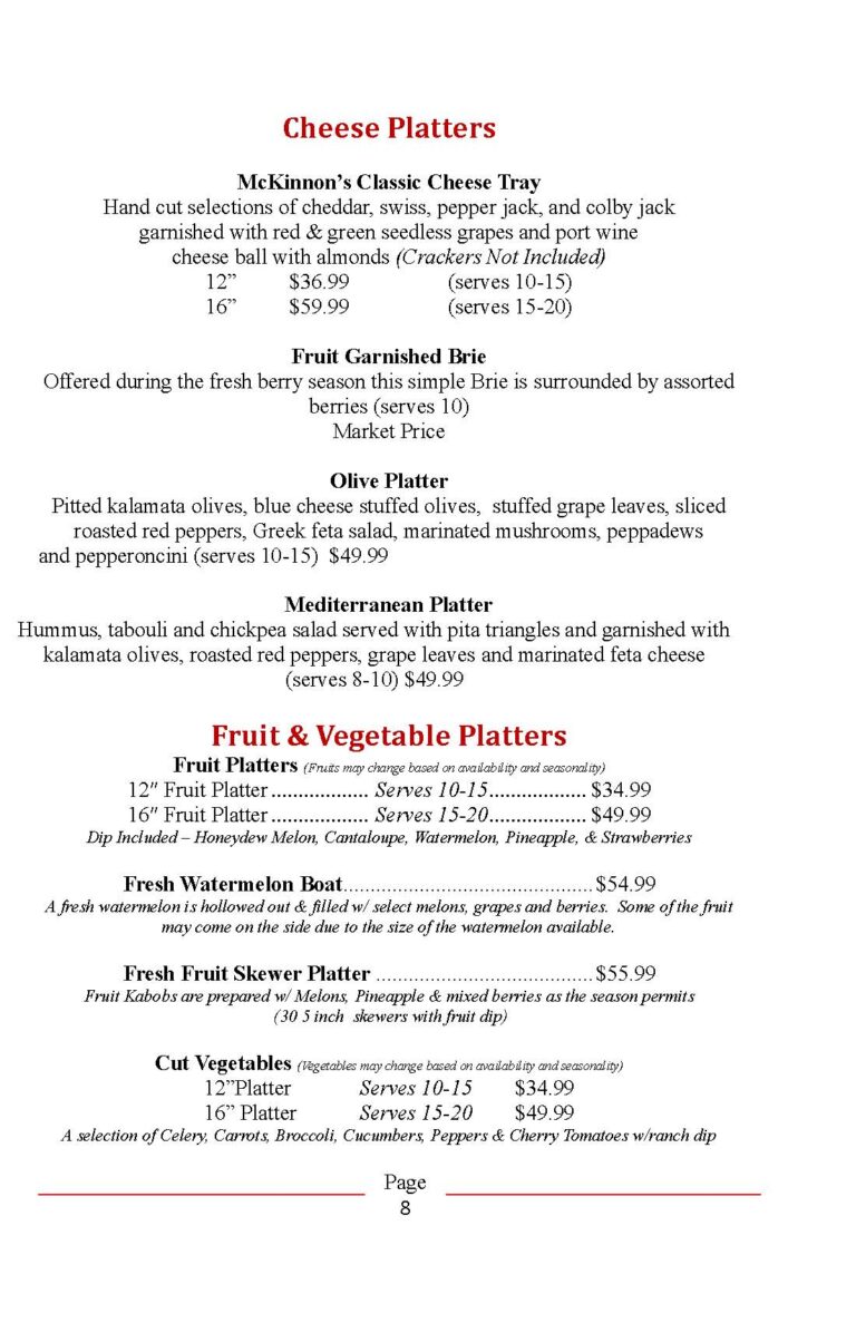 Catering | McKinnon's Supermarket