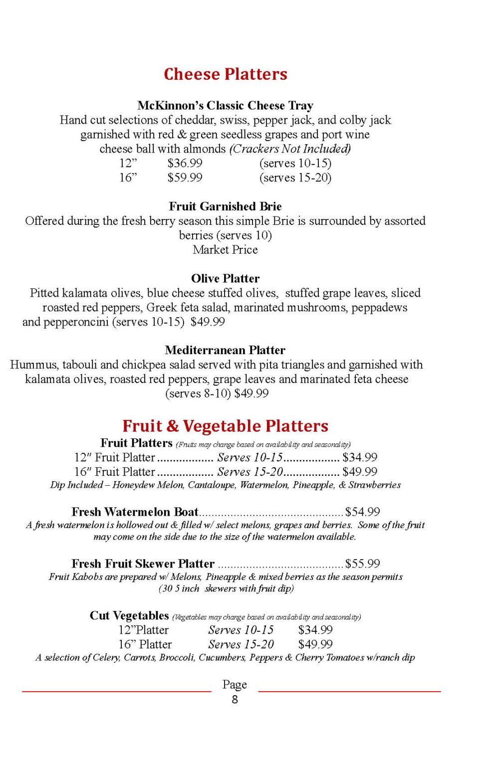 Catering | McKinnon's Supermarket